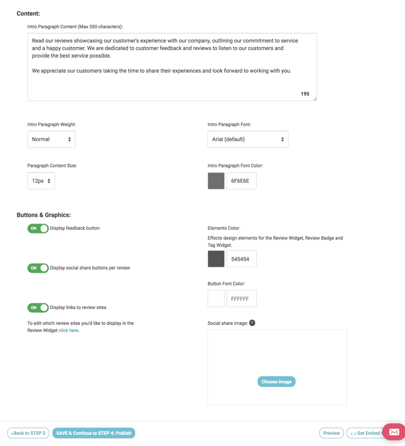 Create or Edit the Review Widget