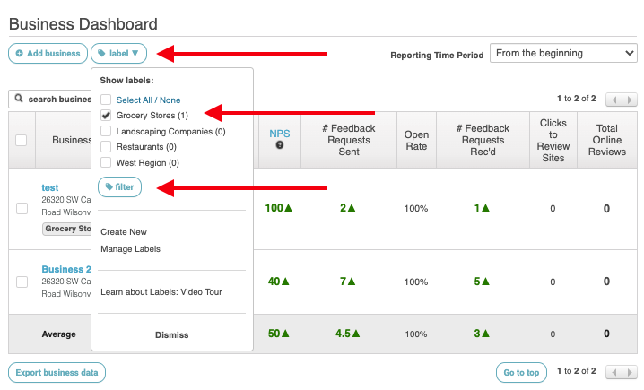 How to Filter and Sort Businesses by Labels