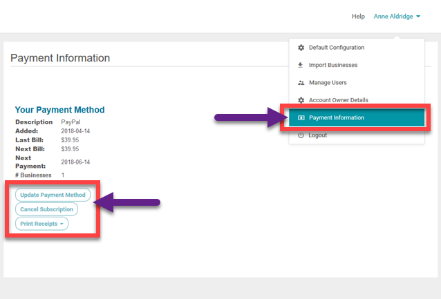 Updating or Canceling the Method of Payment