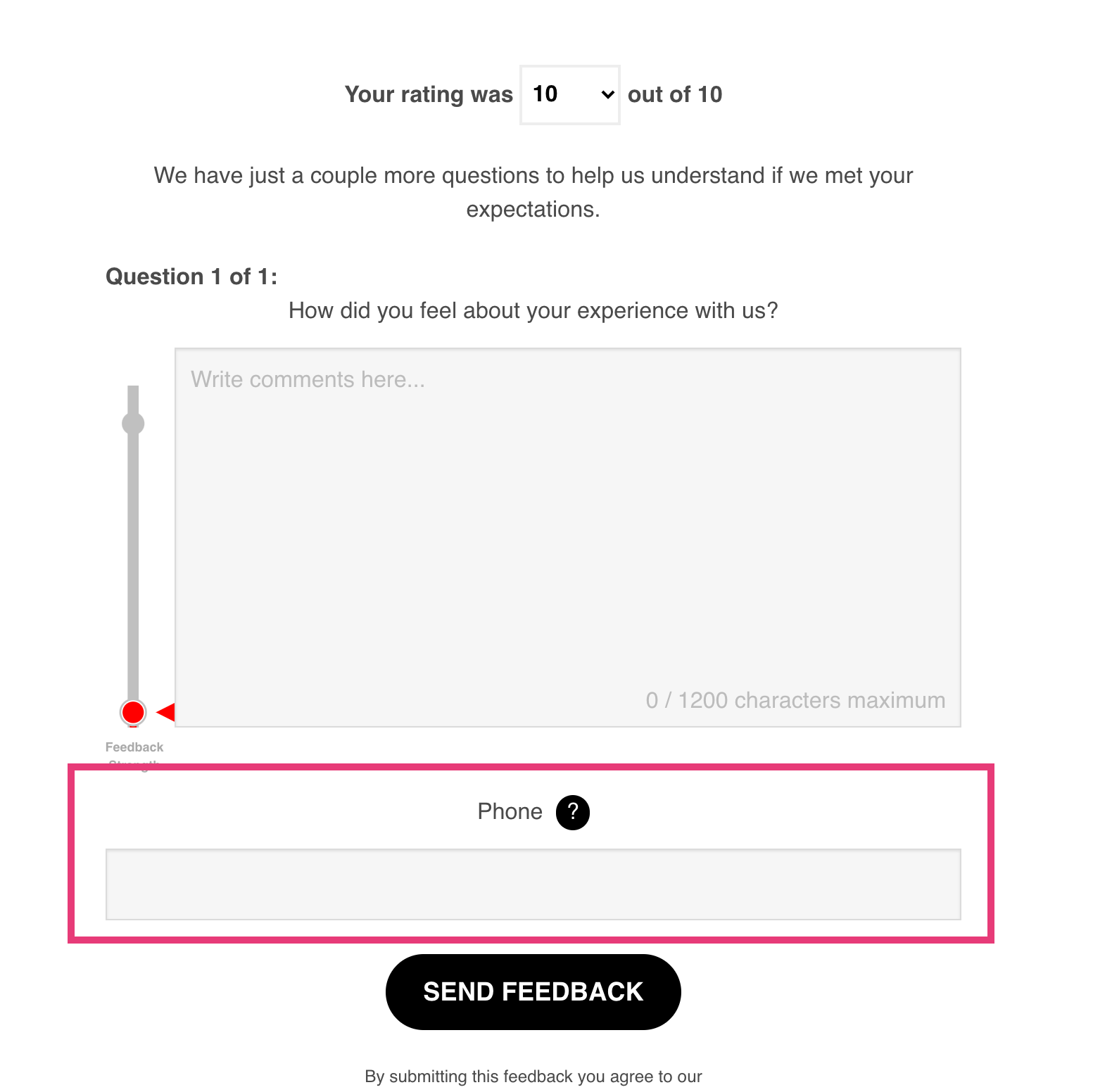 Asking for customer phone number on feedback form