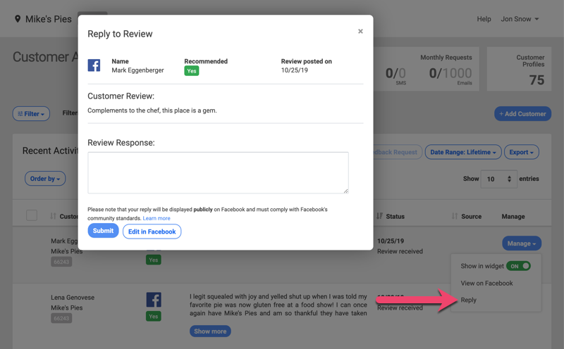 Reply to Facebook Reviews