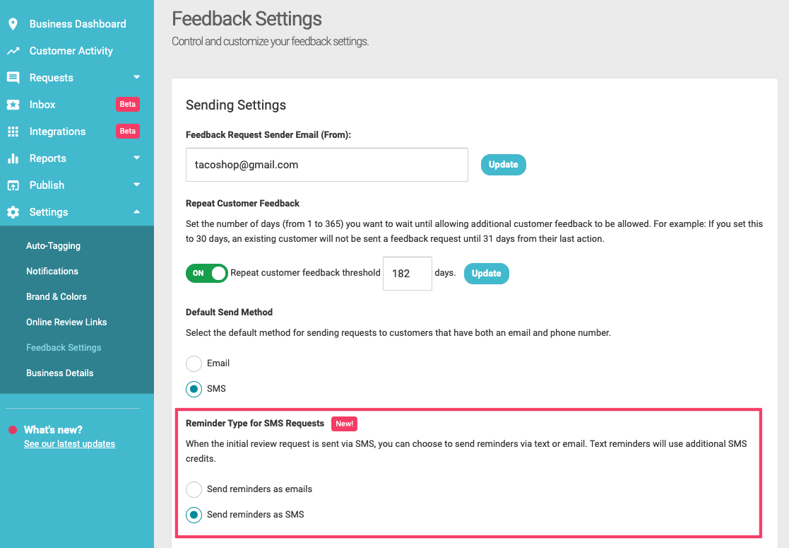 SMS Requests Reminders