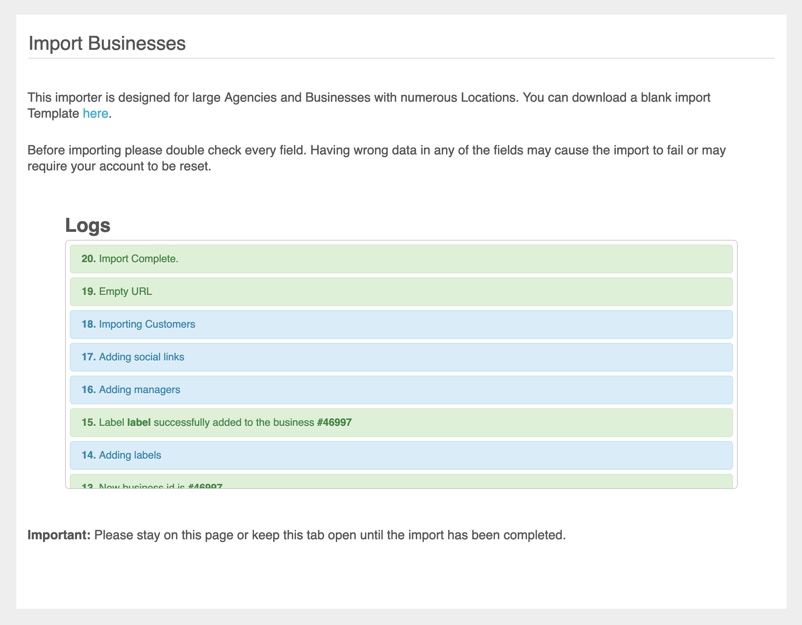 Import Multiple Business Locations