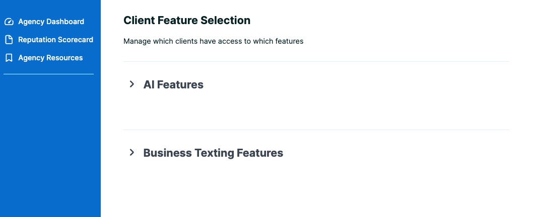 Client Feature Selections